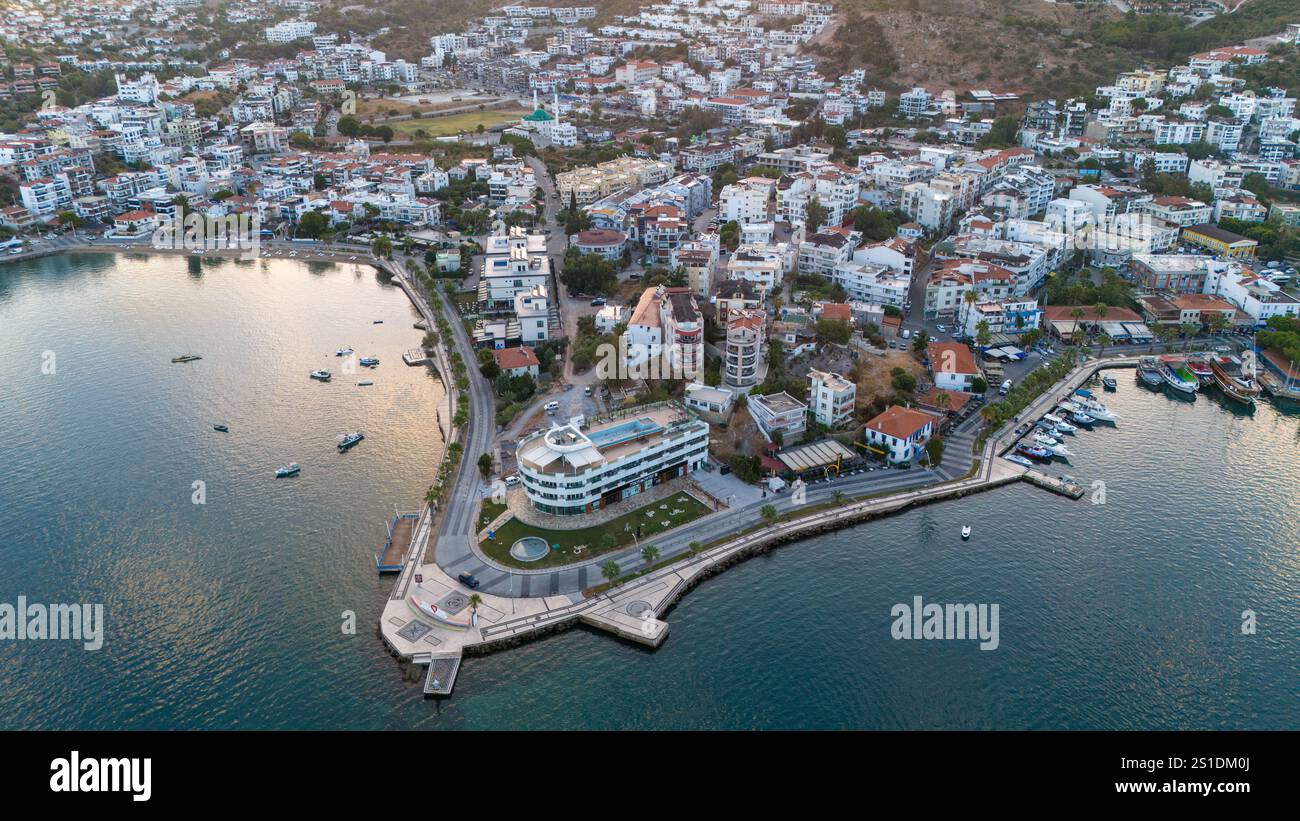 Drone aerial view of coastal city port of Gulluk in Turkey Stock Photo ...