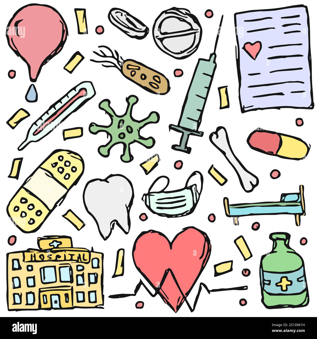 Medical doodle set stethoscope hi-res stock photography and images - Alamy