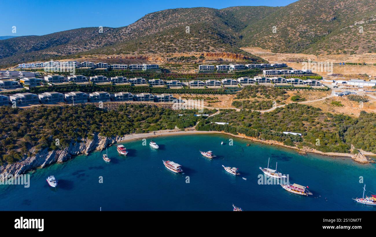 Drone aerial view of Bodrum coastline with boats Stock Photo - Alamy