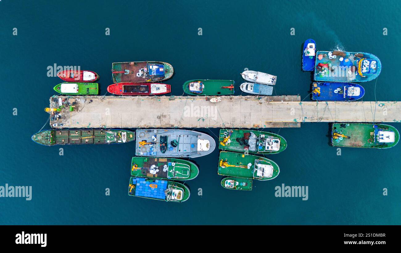 Drone aerial view of coastal city port of Gulluk in Turkey Stock Photo ...