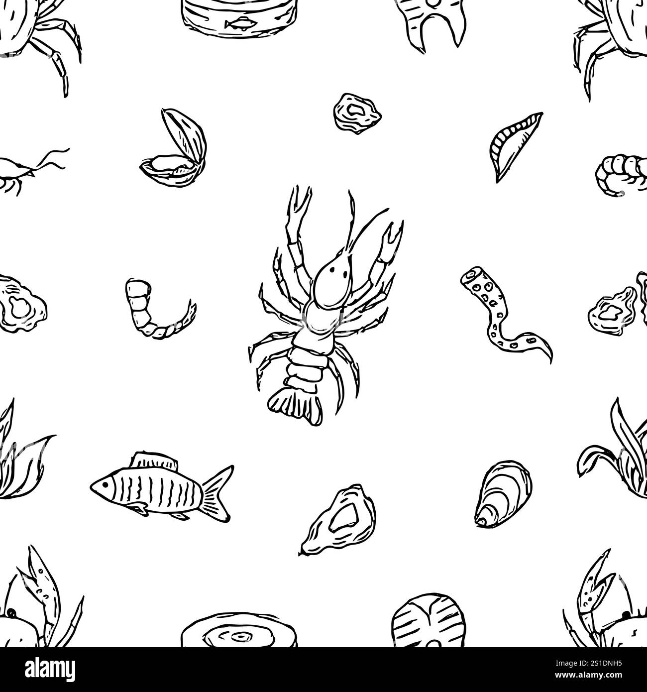 Seamless seafood pattern. Hand drawn sea food background Stock Photo ...
