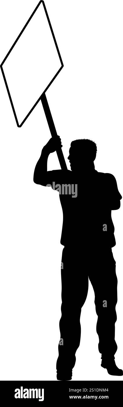 Protest Rally March Picket Sign Silhouette Person Stock Vector Image ...