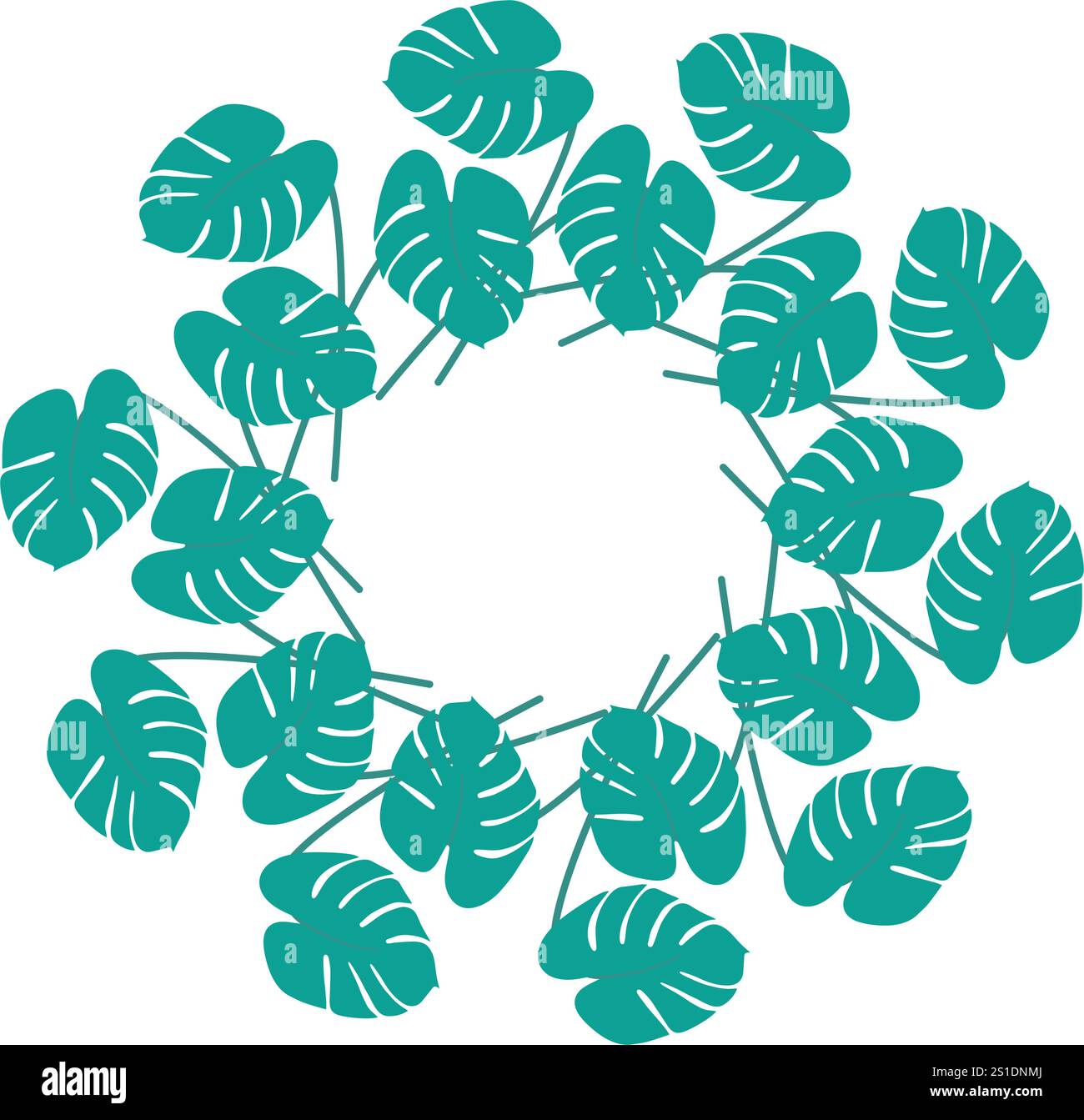 Monstera leaves Circle frame border in trendy monochrome green. Exotic ...