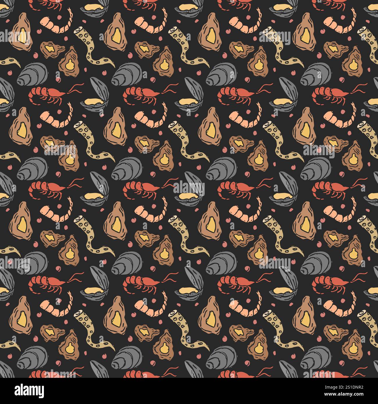 Seamless seafood pattern. Hand drawn sea food background Stock Photo ...