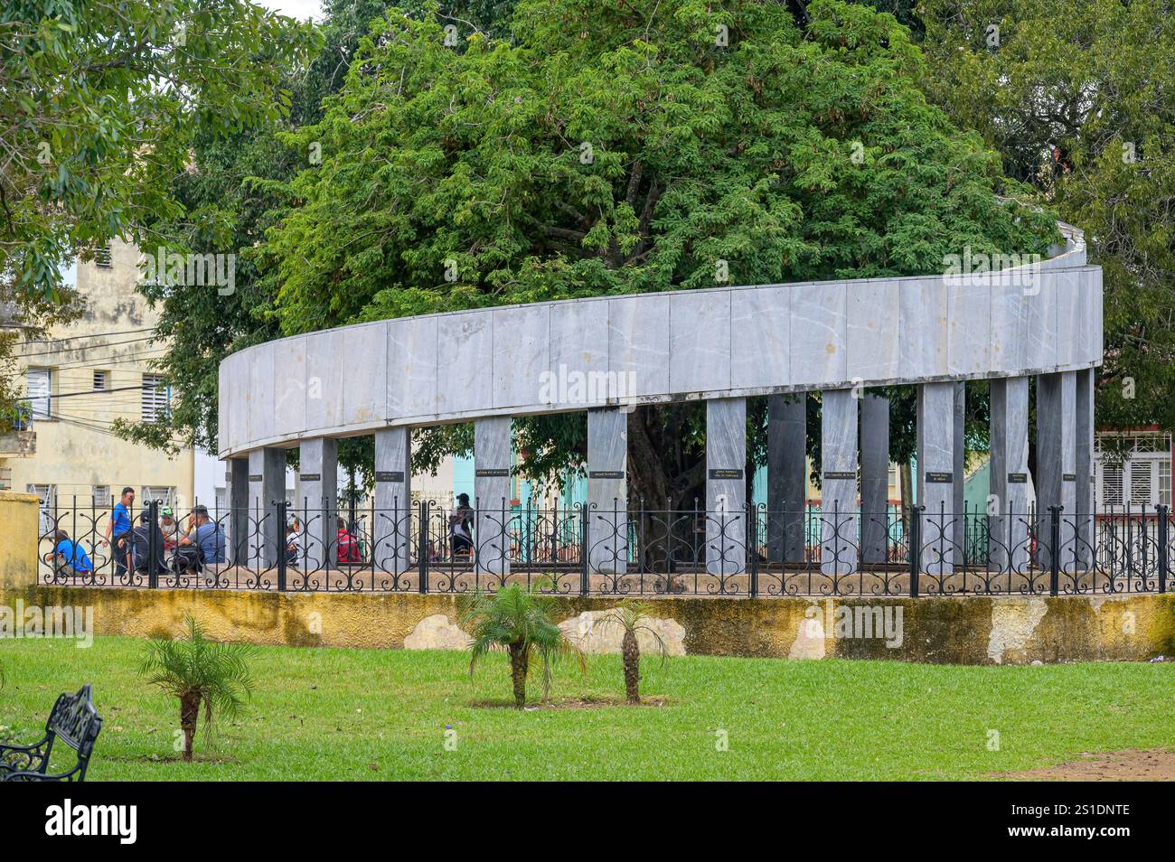 Marble monument marking the site where the city was founded, featuring ...