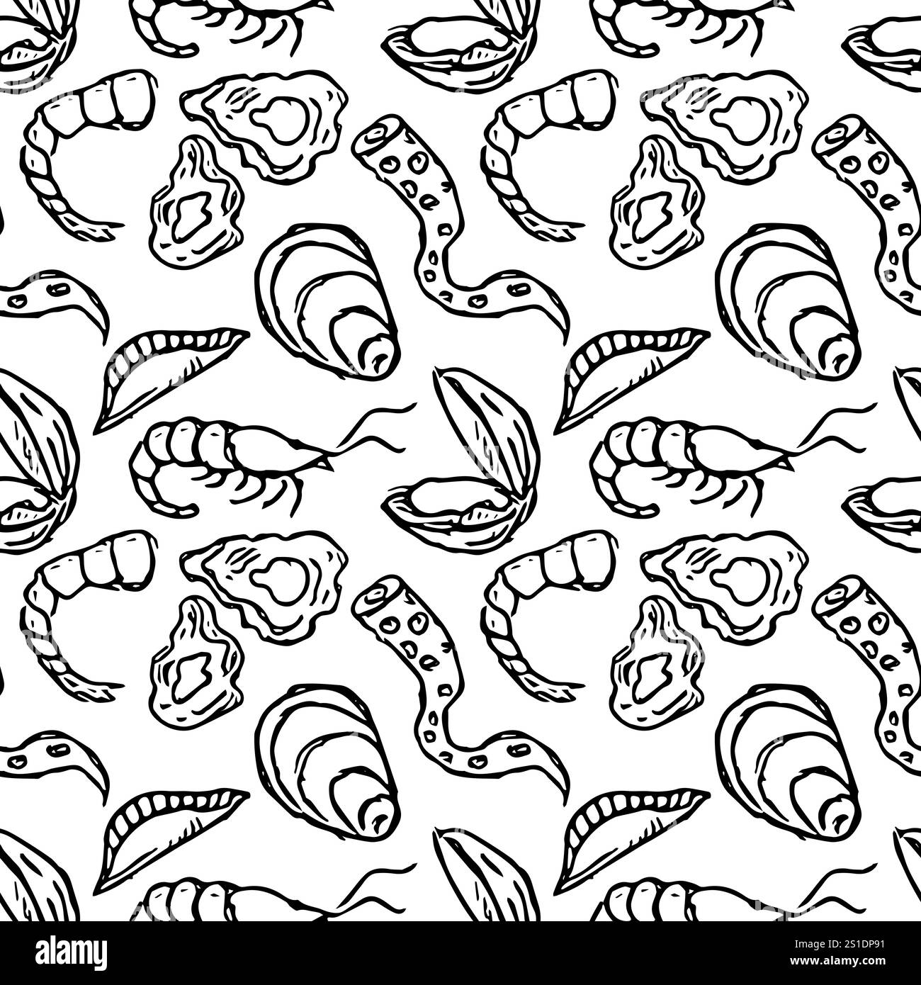 Seamless seafood pattern. Hand drawn sea food background Stock Photo ...