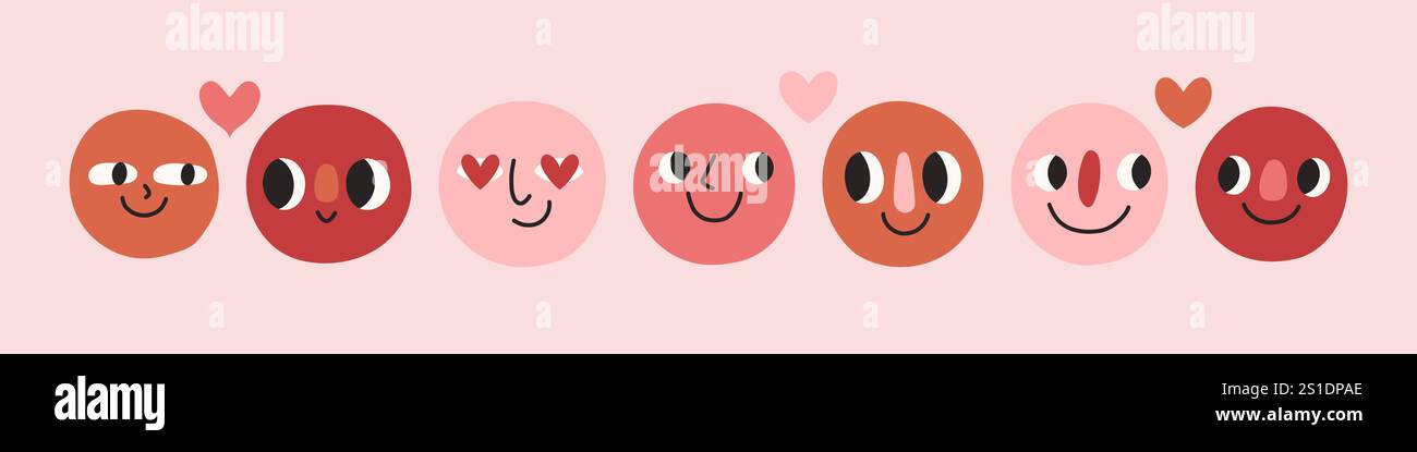Love doodle face set. Groovy lovely funny faces stickers. Love concept ...
