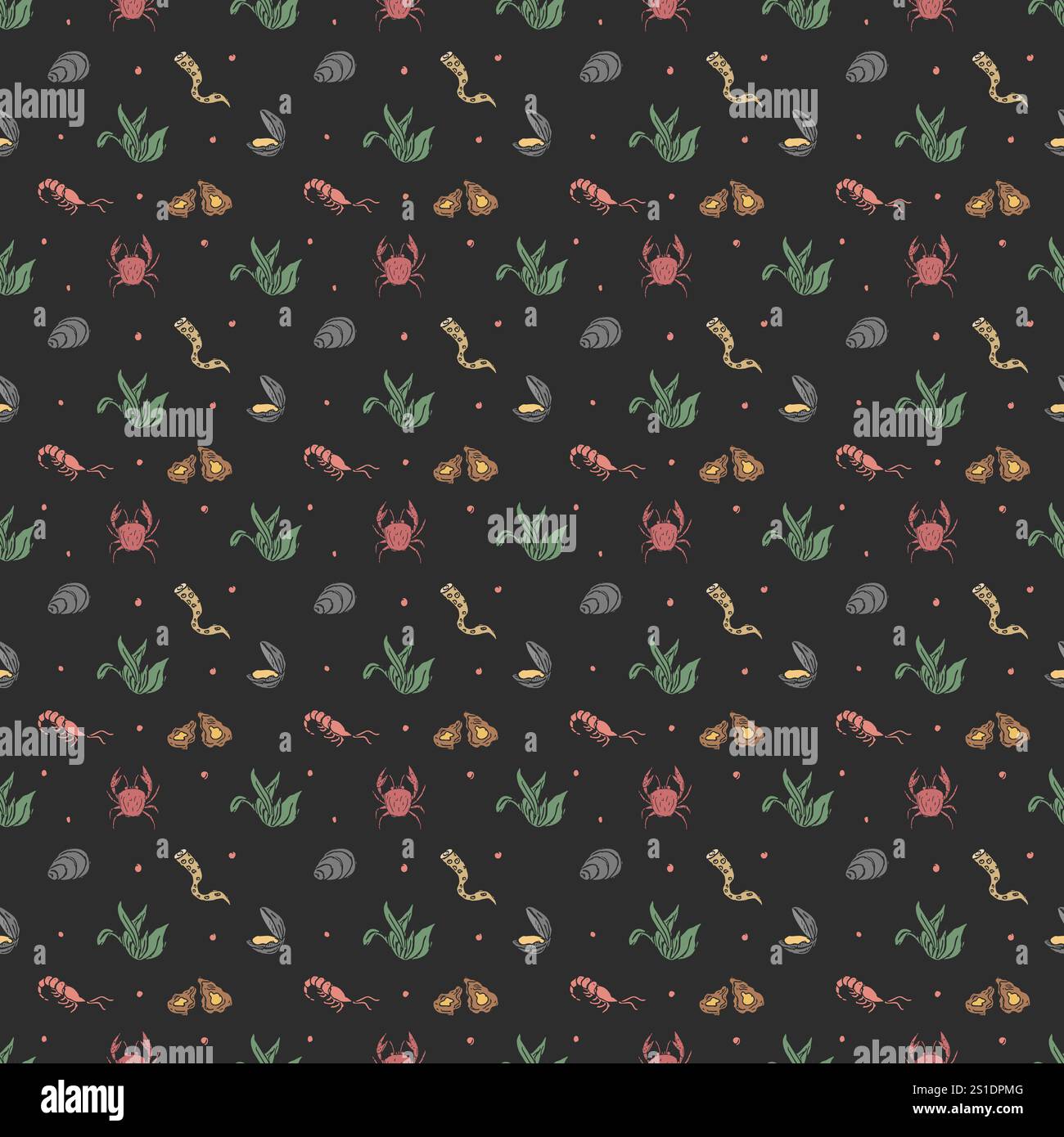 Seamless seafood pattern. Hand drawn sea food background Stock Photo ...
