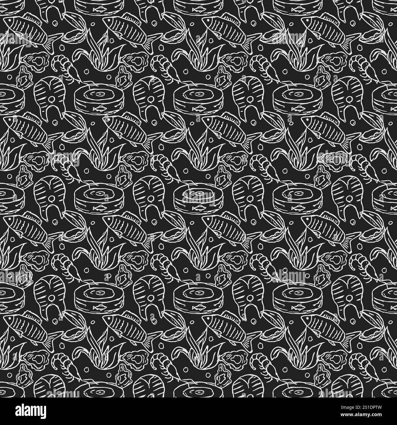 Seamless seafood pattern Stock Photo - Alamy