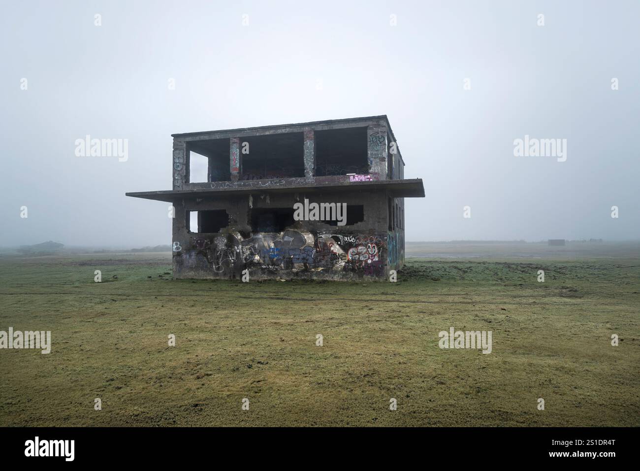 The abandoned historic remains of the old control tower on the disused ...