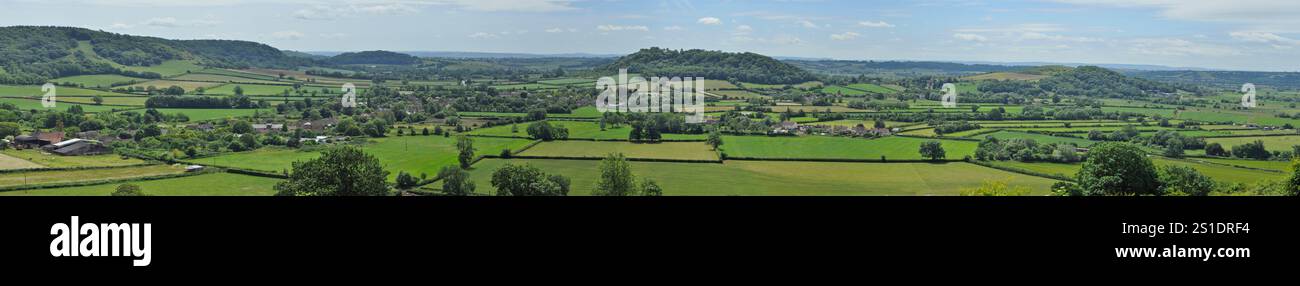 Panoramic view looking South from Collard Hill in the Polden Hills to ...