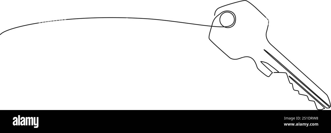 continuous line drawing of front door key, line art vector illustration ...