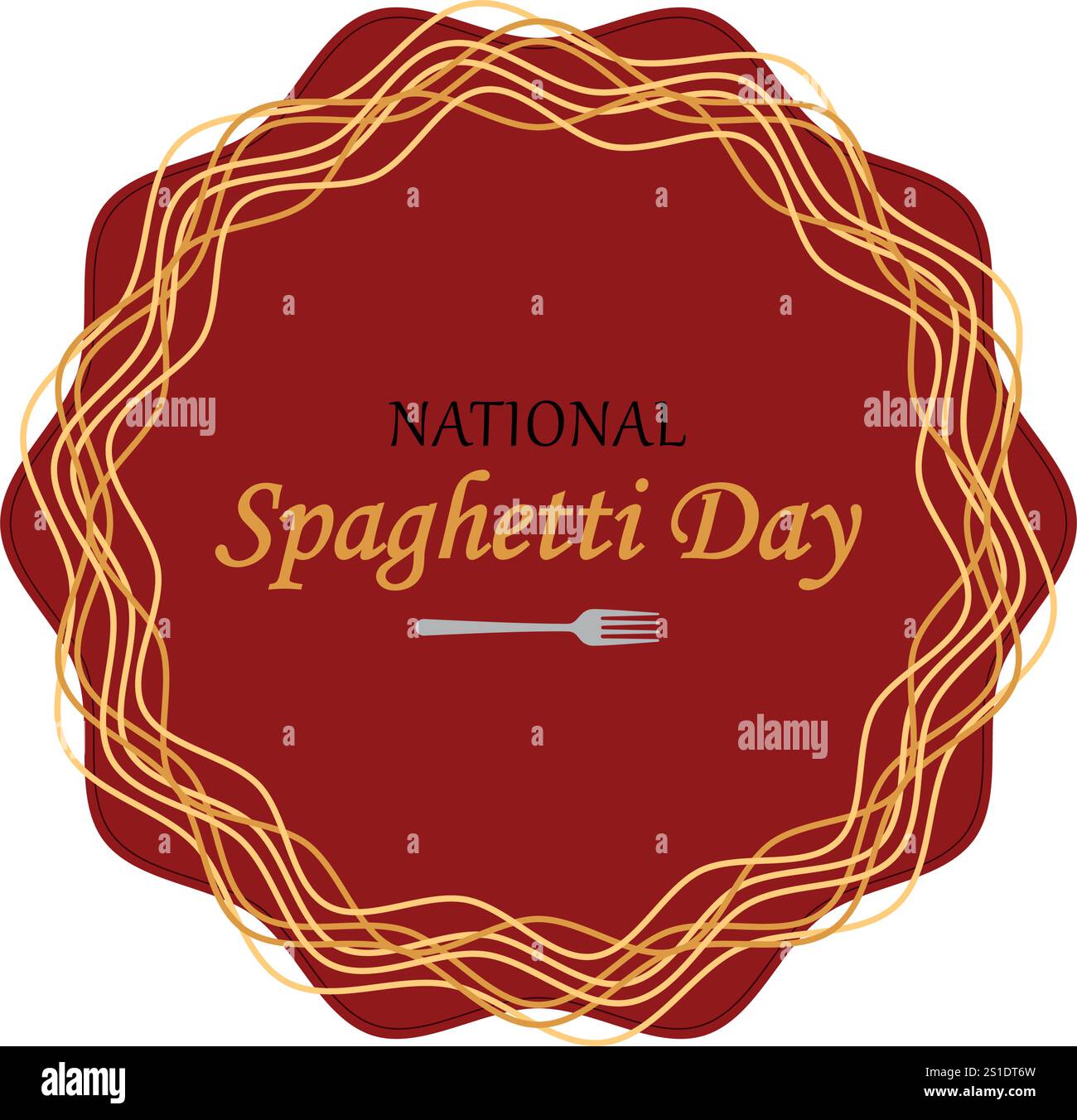 National Spaghetti Day. Spaghetti and fork. Postcard, banner, poster ...