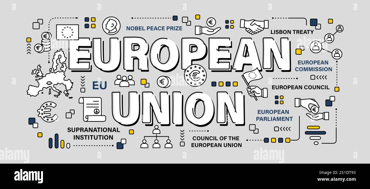 European union . Word and outline icon on solid color background ...