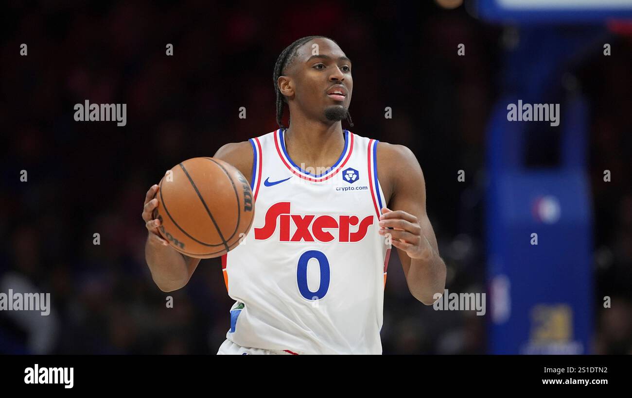 Philadelphia 76ers' Tyrese Maxey plays during an NBA basketball game ...