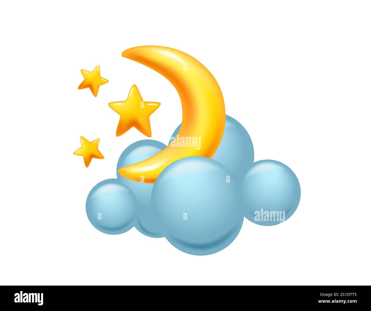 Crescent moon resting on a cloud with stars. Deep night, sleep, or a ...