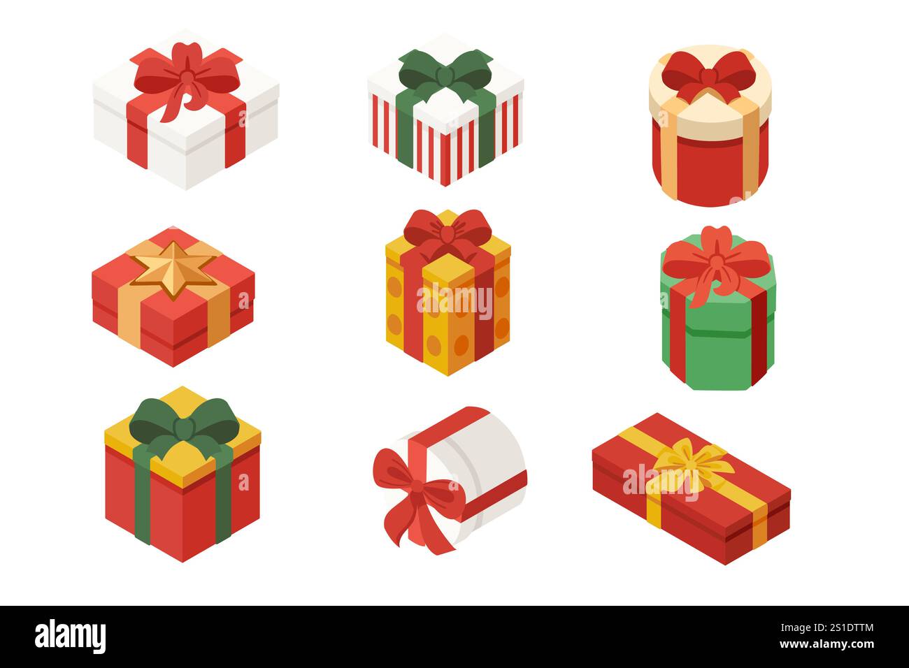 Set of colorful gift boxes with bows and ribbons, representing ...