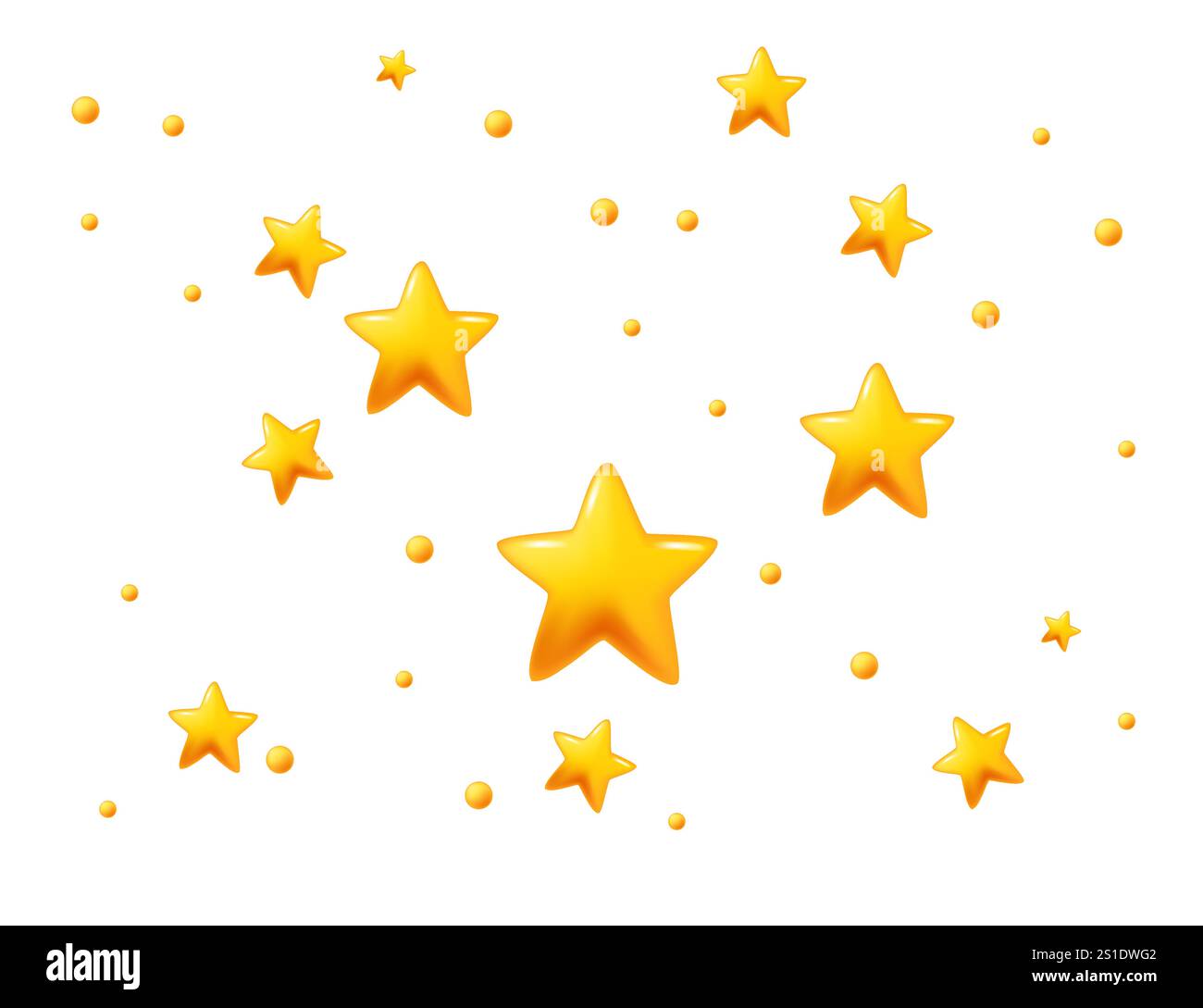 Shining golden stars of various sizes scattered on a white background ...
