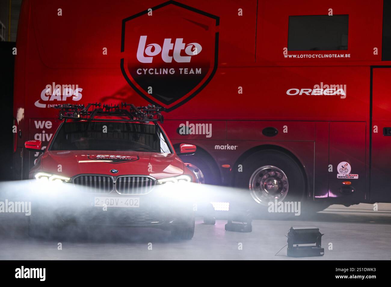 Temse, Belgium. 03rd Jan, 2025. Lotto Cycling Team car pictured at the ...