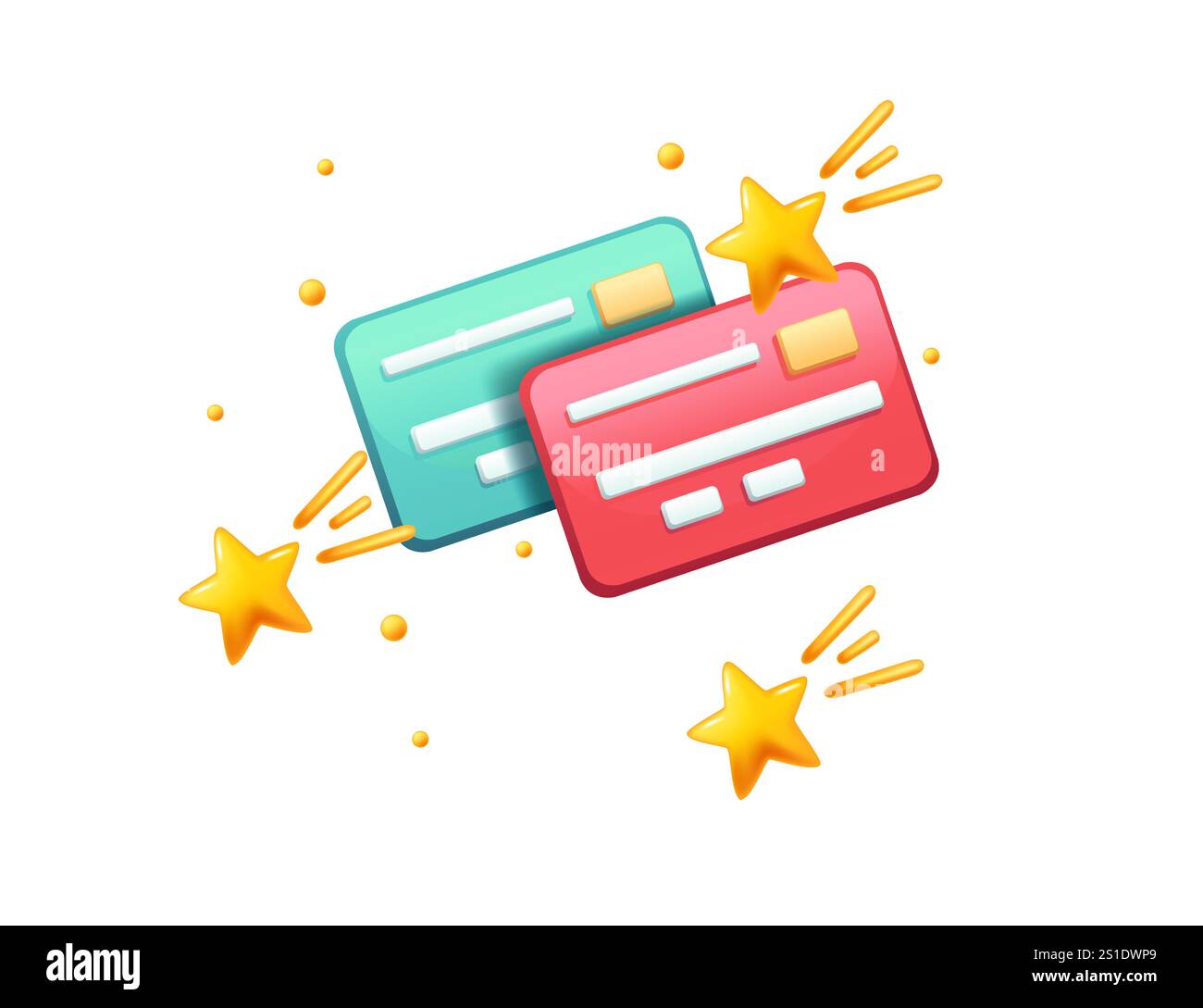 Flying colorful credit cards with falling golden stars and sparks ...