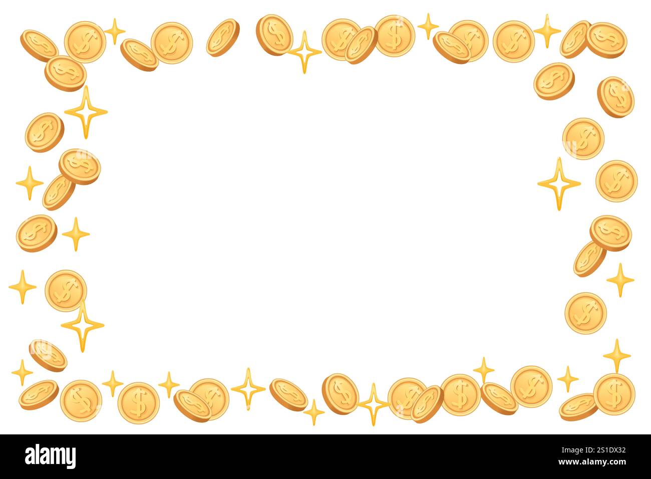 Money frame with coins, and sparkles. Greeting card or finance ...