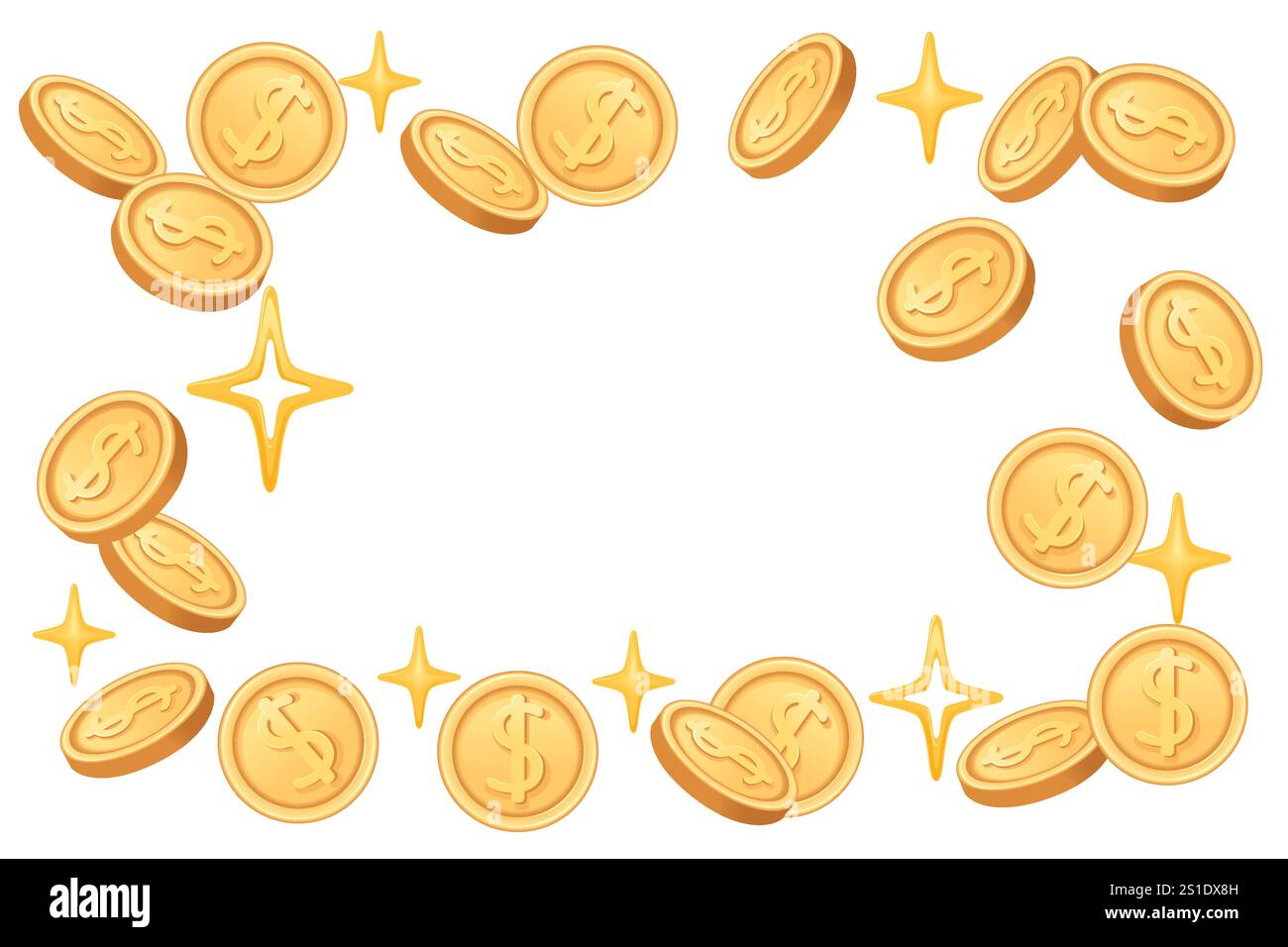 Money frame with coins, and sparkles. Greeting card or finance ...