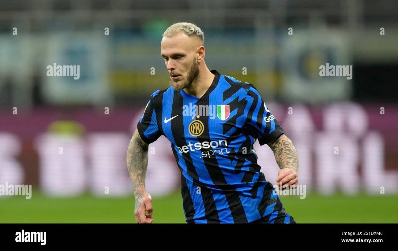 Inter Milan's Federico Dimarco controls the ball during a Serie A ...