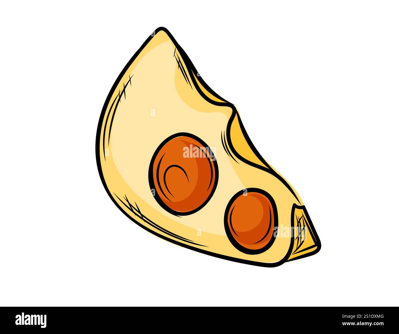 Piece of yellow cheese slice with holes. Hand drawn colorful sketch ...
