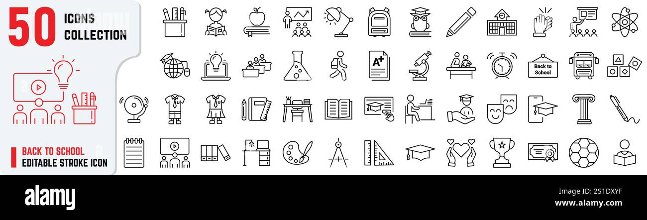 Back to School editable stroke icon also includes teaching, online ...