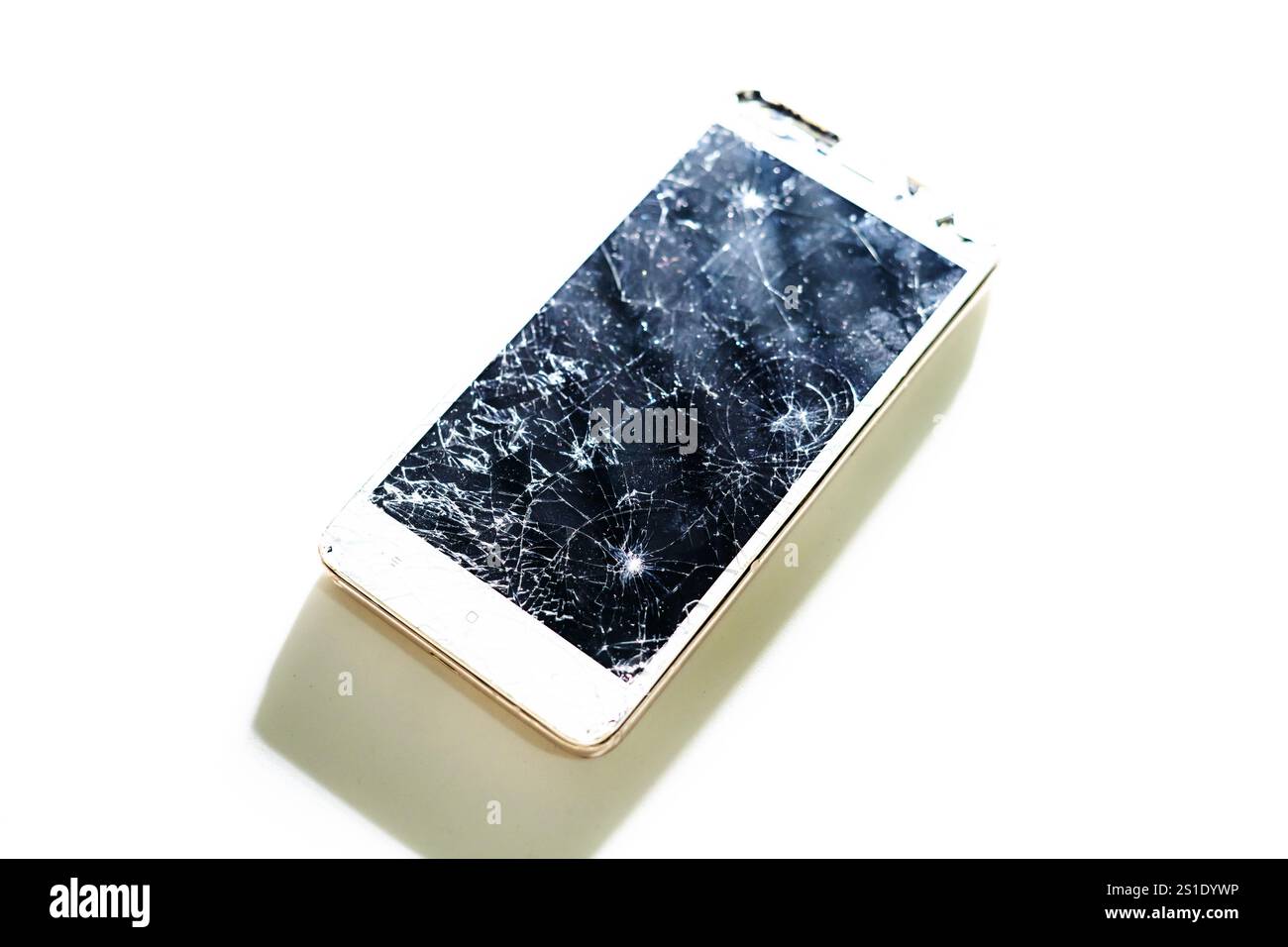 Black broken touch screen phone with cracked screen. Smashed glass ...