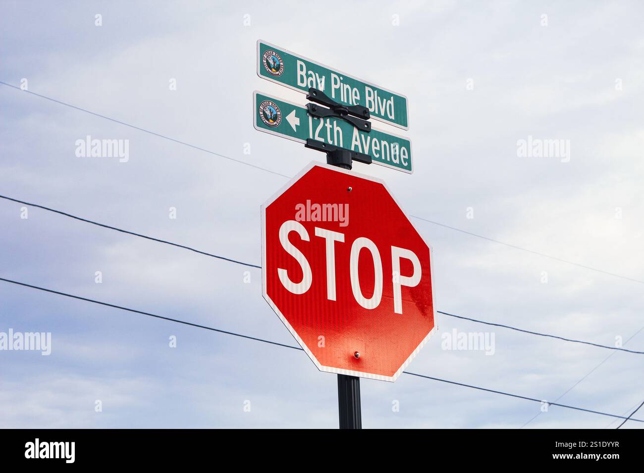 Strassenschild bay pine blvd hi-res stock photography and images - Alamy