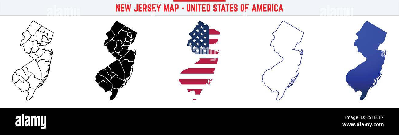 New Jersey Map with editable stroke icon. New Jersey USA State thin ...