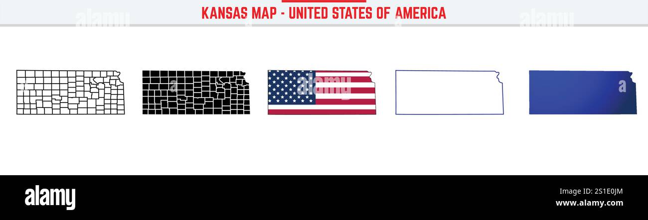 Kansas Map with editable stroke icon. Kansas USA State thin line icon ...