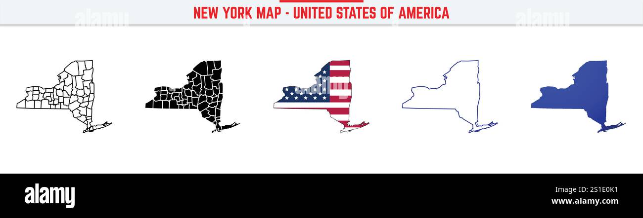 New York Map with editable stroke icon. New York USA State thin line ...