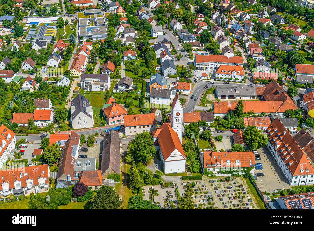 Aerial view of Stadtbergen on the eastern edge of the Augsburg Western ...
