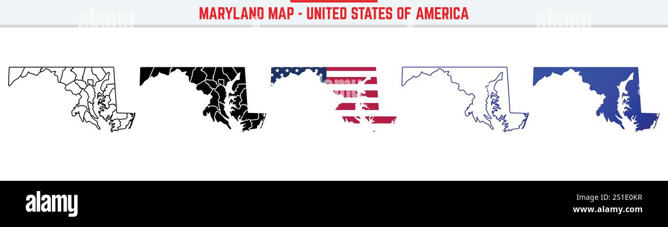 Maryland Map with editable stroke icon. Maryland USA State thin line ...