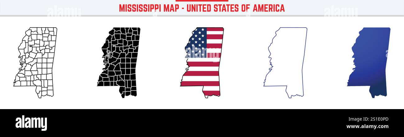 Mississippi Map with editable stroke icon. Mississippi USA State thin ...