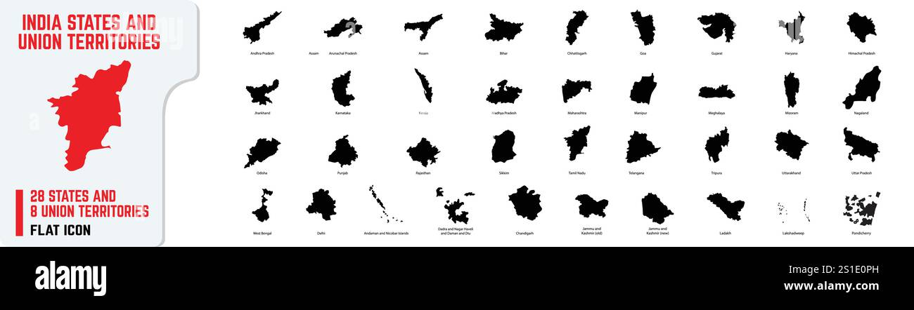 Editable stroke icons of the 28 states of India with Union Territories ...