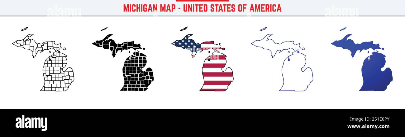 Michigan Map with editable stroke icon. Michigan USA State thin line ...