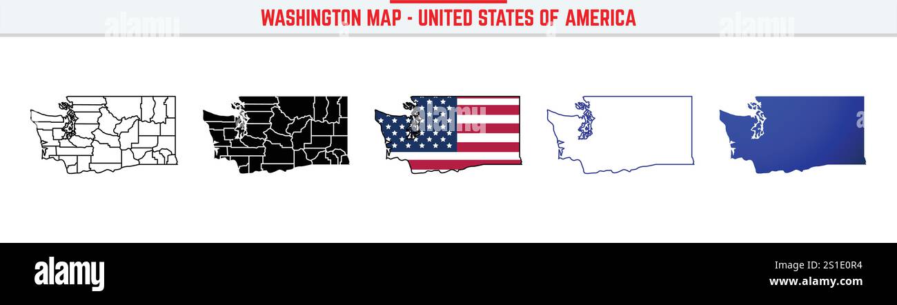 Washington Map with editable stroke icon. Washington USA State thin ...