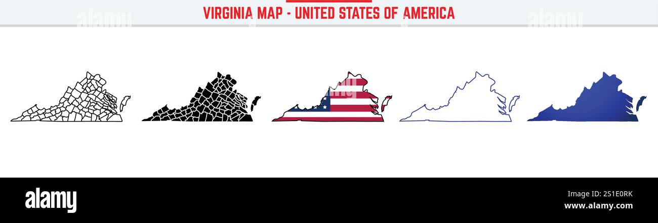 Virginia Map with editable stroke icon. Virginia USA State thin line ...
