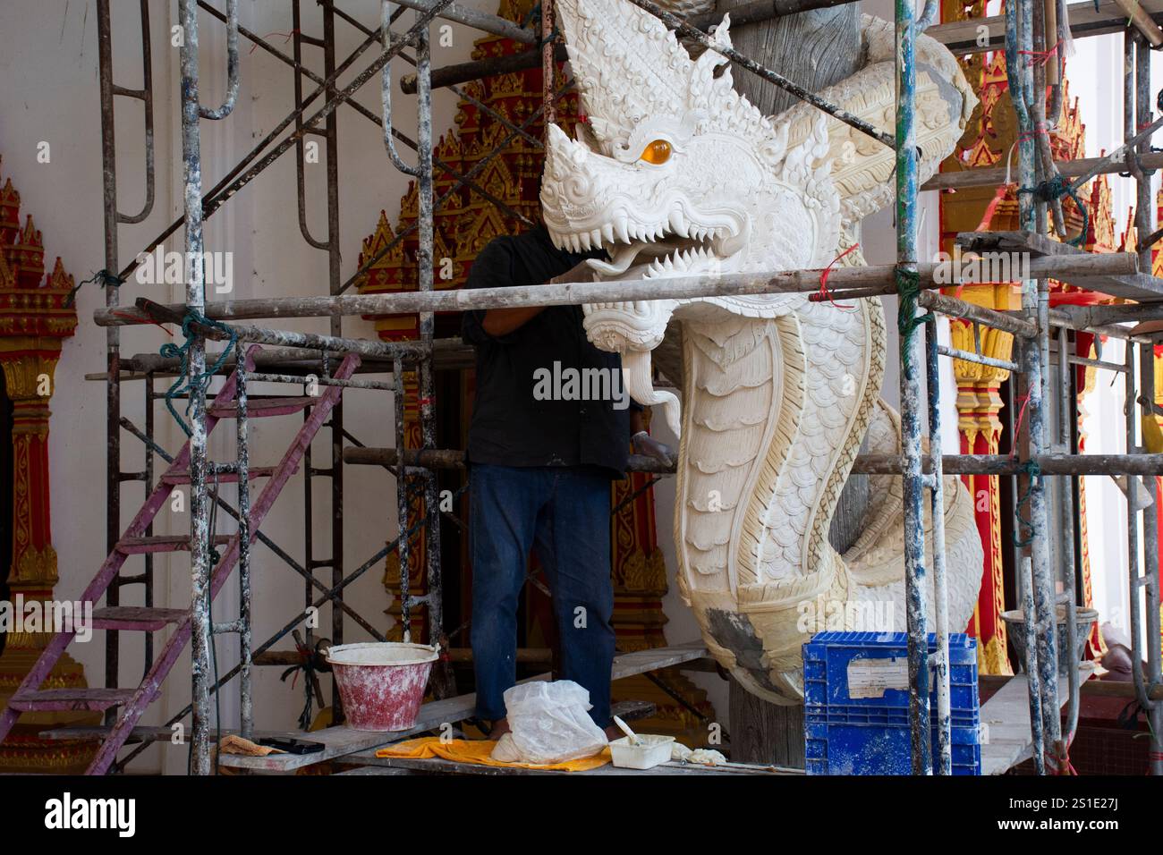 Thai man worker and profesional builder working renovate build ancient ...