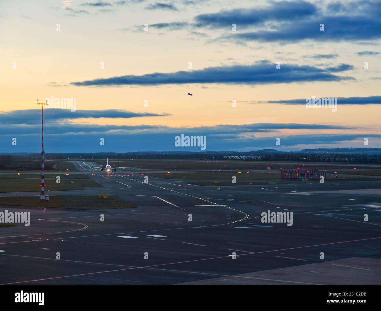 Distant view commercial airplane approaching hi-res stock photography ...