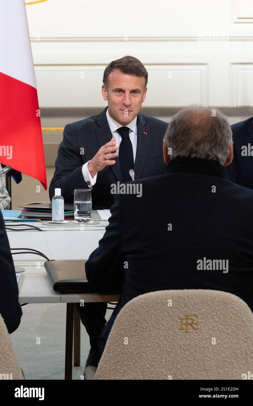 French President Emmanuel Macron during the start of their first ...