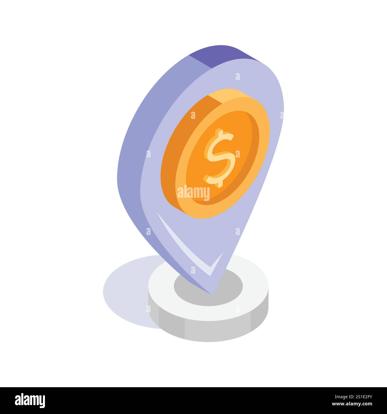 Dollar coin inside location pin showing concept isometric vector of ...