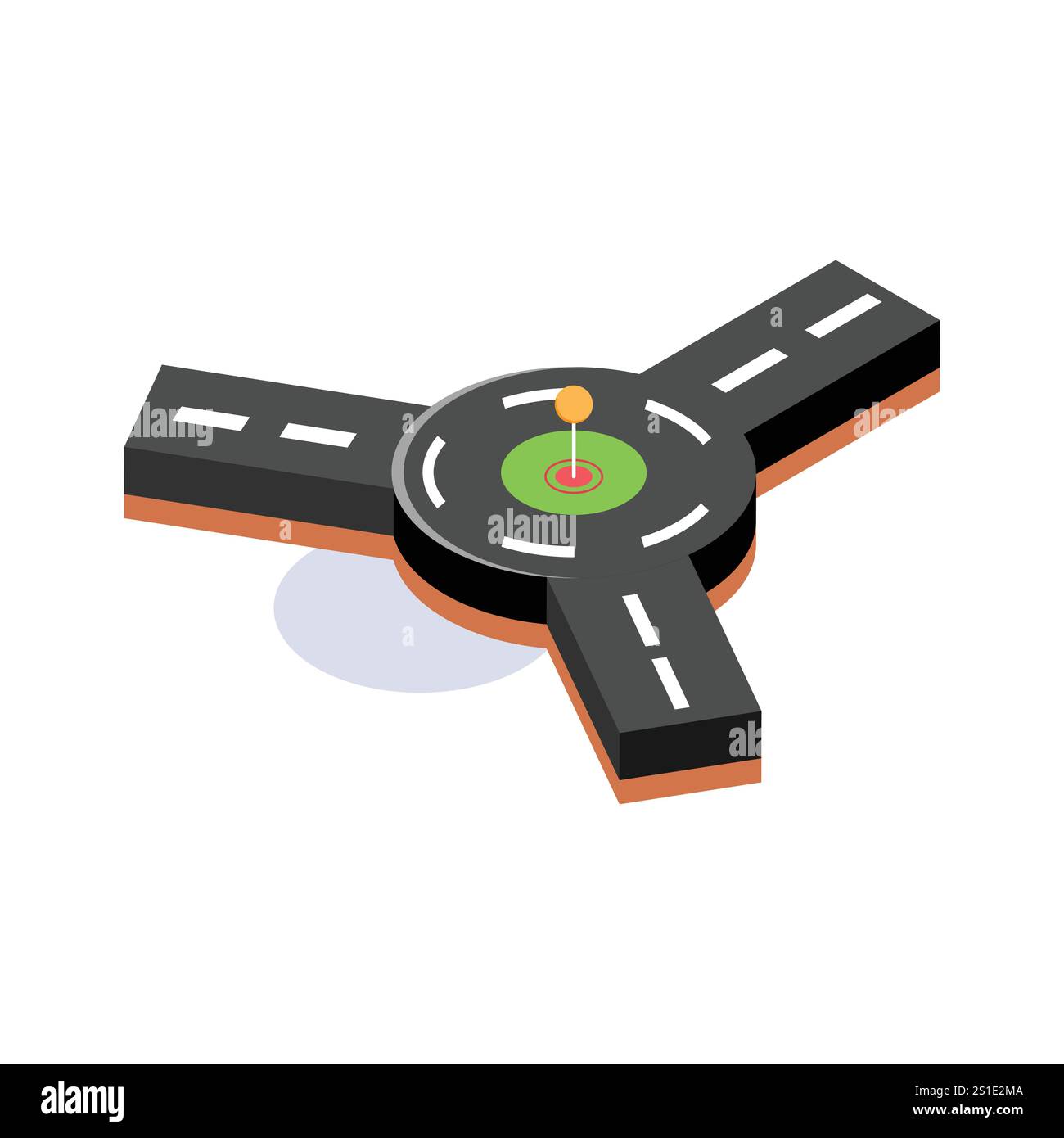 Three way road roundabout with directional navigation indicators Stock ...