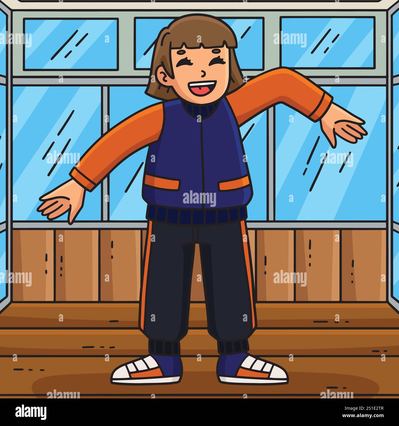 Breakdance B Girl doing Arm Wave Colored Cartoon Stock Vector Image ...