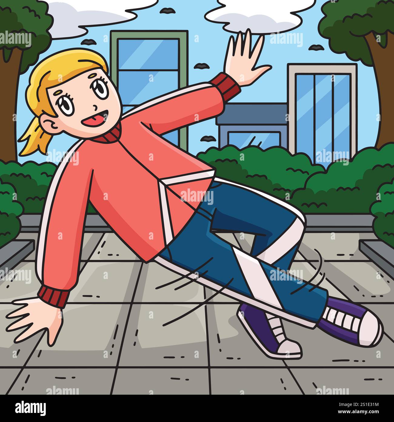 Breakdance B Girl with a Helicopter Move Colored Stock Vector Image ...