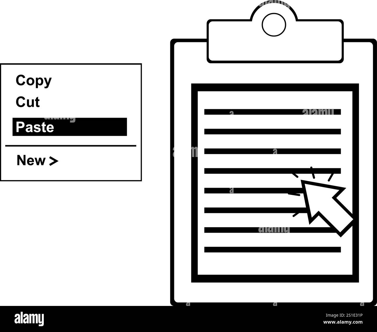 vector illustration black and white icon popup window and computer click mouse on icon paste ...