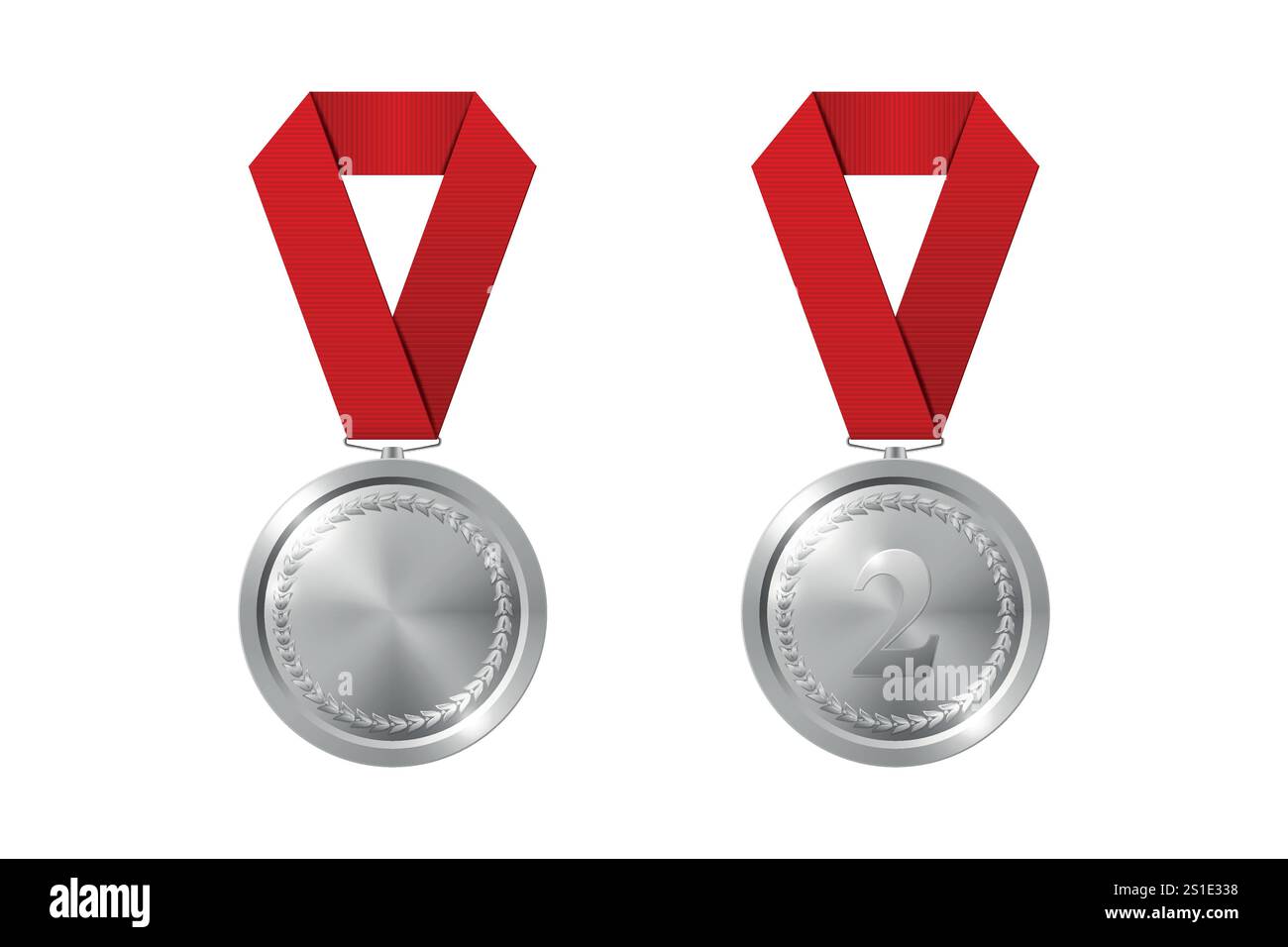 Vector Silver Award Medal Icon Set with Color Ribbons Close-up Isolated ...